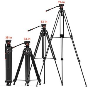 GEEKOTO Video Tripod System, 72 inches Heavy Duty Tripod, Professional Aluminum Twin Tube Tripod, K3 Fluid Head, Mid-Level Spreader, Max Loading 33 LB, 360 Degree Fluid Head for DSLR Camcorder Camera