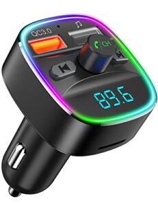 nulaxy bluetooth fm transmitter for car,bluetooth car adapter with dual usb charging car charger mp3 player support tf card & usb disk,hands free calling,7 colors led backlit light