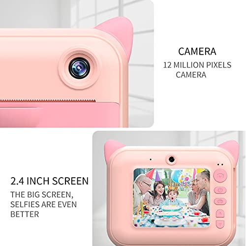 CalmGeek Cute Kids Instant Print Camera 1080P Digital Video Camera Dual Camera Lens 12MP 2.4 Inch LCD Screen Built-in Battery Birthday Festival for Boys Girls