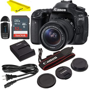 eos 80d digital slr kit with ef-s 18-55mm f/3.5-5.6 image stabilization stm lens (black) + 32gb basic accessories bundle