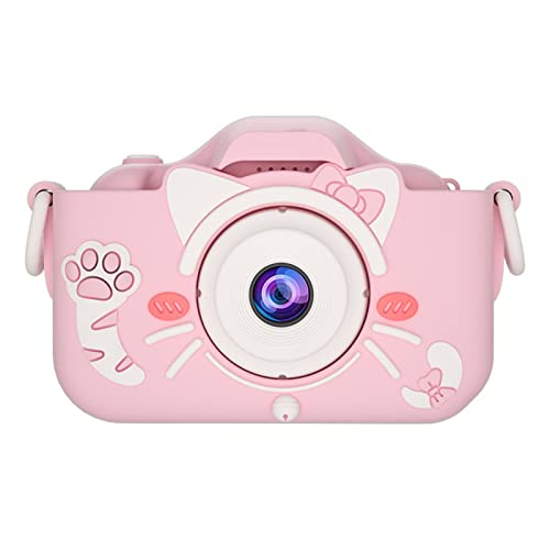 SLSFJLKJ Kids Camera with Silicone Case, Video Camera for Children with Fun Games, Kids Digital Camera with Special Effects, Rechargeable Battery, Ideal for Boys and Girls (Pink Cat 8G)