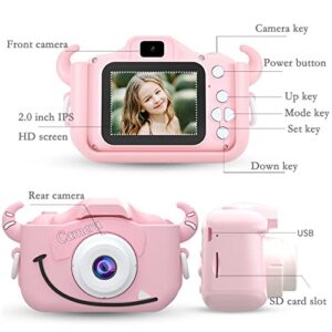 SLSFJLKJ Kids Camera with Silicone Case, Video Camera for Children with Fun Games, Kids Digital Camera with Special Effects, Rechargeable Battery, Ideal for Boys and Girls (Pink Cat 8G)