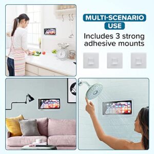 Shower Phone Holder Waterproof, Coral Universe with 3 Adhesive Mounts Multi-use Phone Case for wall Bathroom/Mirror/Kitchen/Livingroom Wall Mount Anti-fog Case sensitive Touch Screen