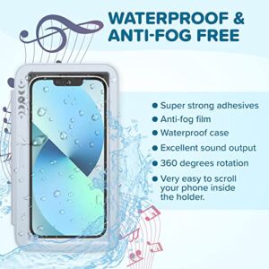 Shower Phone Holder Waterproof, Coral Universe with 3 Adhesive Mounts Multi-use Phone Case for wall Bathroom/Mirror/Kitchen/Livingroom Wall Mount Anti-fog Case sensitive Touch Screen