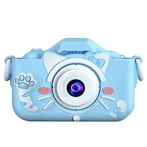 SLSFJLKJ Kids Camera with Silicone Case, Video Camera for Children with Fun Games, Kids Digital Camera with Special Effects, Rechargeable Battery, Ideal for Boys and Girls (Blue Cat Bare Metal)