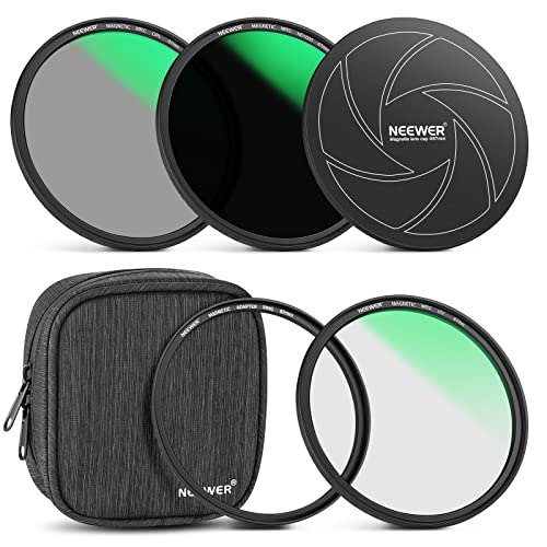 NEEWER 67mm 5-in-1 Magnetic Lens Filter Kit, Includes Neutral Density ND1000+MCUV+CPL+Adapter Ring+Filter Cap with 42-Layer Coating/Ultra Slim/Scratch Resistant HD Optical Glass&Water-Resistant Pouch