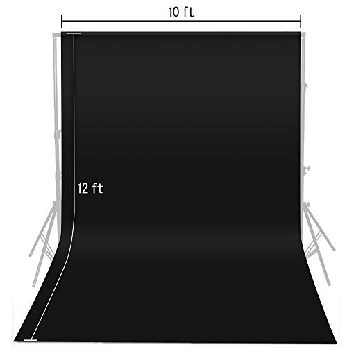 Hemmotop 10 x 12ft Black Backdrop Background Black Backdrop Screen for Photography Black Photo Backdrop Cloth for Photo Video Studio and Televison