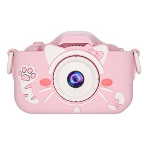 slsfjlkj kids camera with silicone case, video camera for children with fun games, kids digital camera with special effects, rechargeable battery, ideal for boys and girls (pink cat 32g)