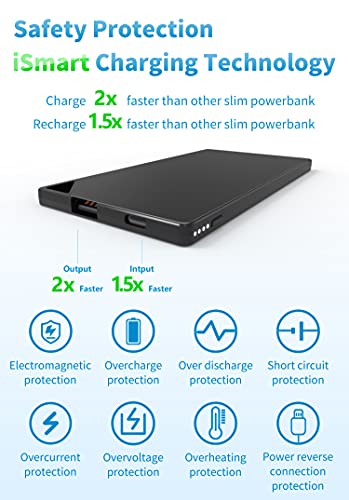 TNTOR Ultra Slim Power Bank 5000mAh, 0.24in Ultra Thin Battery Pack with Portable Short Charging Cable, Small Portable Phone Charger -Compatible with iPhone Series only