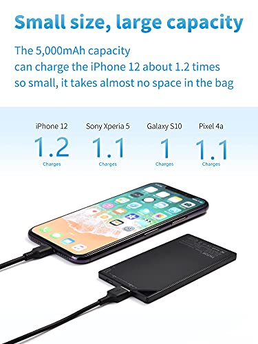 TNTOR Ultra Slim Power Bank 5000mAh, 0.24in Ultra Thin Battery Pack with Portable Short Charging Cable, Small Portable Phone Charger -Compatible with iPhone Series only