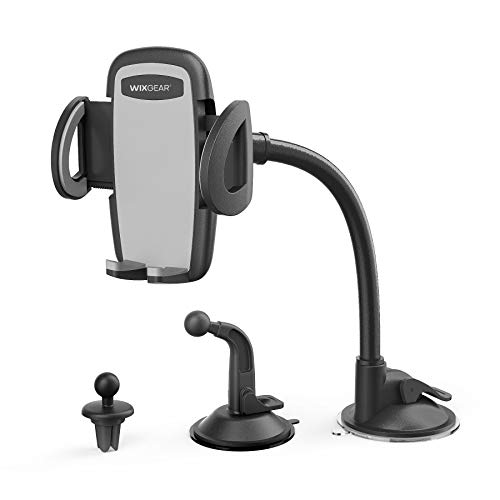 WixGear 3-in-1 Universal Car Phone Mount, Phone Holder for Car, Cell Phone Car Mount Air Vent Holder with Dashboard Mount and Windshield Mount for Cell Phones