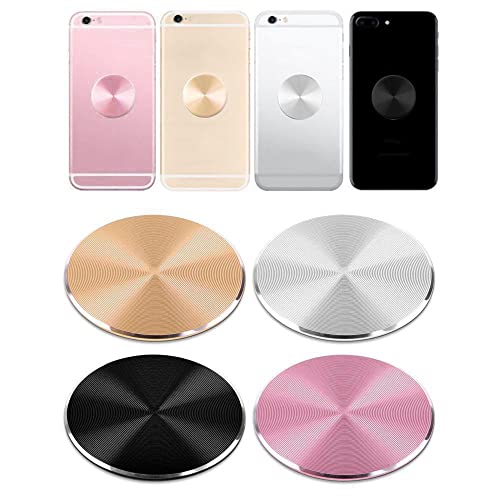 SALEX Cute Replacement Metal Plates Set 4 Pack for Magnetic Phone Holder. Kit of 4 Mix Round Discs Without Holes for Car Mount, Phone Case Back. Strong Circular 3M Adhesive Cell Phone Magnet Stickers.