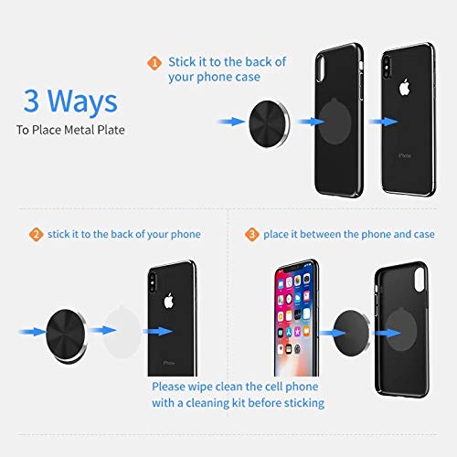 SALEX Cute Replacement Metal Plates Set 4 Pack for Magnetic Phone Holder. Kit of 4 Mix Round Discs Without Holes for Car Mount, Phone Case Back. Strong Circular 3M Adhesive Cell Phone Magnet Stickers.