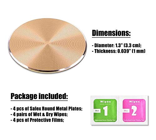 SALEX Cute Replacement Metal Plates Set 4 Pack for Magnetic Phone Holder. Kit of 4 Mix Round Discs Without Holes for Car Mount, Phone Case Back. Strong Circular 3M Adhesive Cell Phone Magnet Stickers.