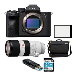 sony alpha 7 iv full-frame mirrorless interchangeable lens camera (body) bundle with sony fe 70-200mm f/2.8 gm oss lens with bag, screen protector, memory card, and card reader (6 items)