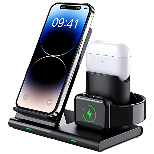 Hoidokly Wireless Charger 3 in 1 Charging Station Dock for Airpods Pro/3/2, AppIe Watch 8/7/6/5/4/3, Fast Wireless Charging Stand for iPhone 14 Pro Max/14/13/12/11/XR/XS/X/8/8 Plus(NO QC 3.0 Adapter)