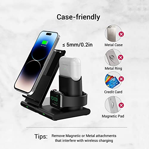 Hoidokly Wireless Charger 3 in 1 Charging Station Dock for Airpods Pro/3/2, AppIe Watch 8/7/6/5/4/3, Fast Wireless Charging Stand for iPhone 14 Pro Max/14/13/12/11/XR/XS/X/8/8 Plus(NO QC 3.0 Adapter)