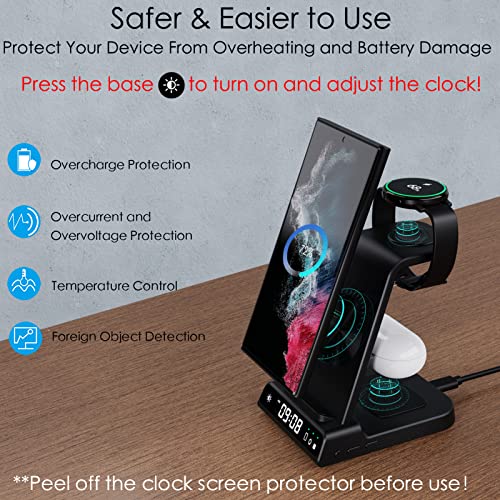 Wireless Charger for Samsung Charging Station, 3 in 1 Android Phone Trio Multiple Devices Charger for Samsung S23 Ultra/Galaxy S22 Ultra/S21/Z Flip/Fold 4/Buds, Charger for Galaxy Watch 5 Pro/4/3