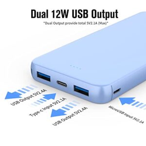 SIXTHGU Portable Charger Power Bank 10000mAh, Dual USB Output with USB C Input, Fast Charging External Battery Pack Compatible for iPhone, Samsung Galaxy, Android Phone,etc