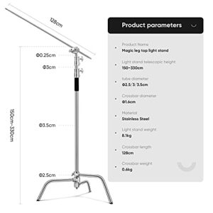 10.8ft/330cm Heavy Duty C Stand All-Metal Adjustable Century Stand with 4.2ft/128cm Holding Boom Arm,Wheels,for Photography Studio Video Reflector, Umbrella, Softbox and Monolight