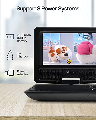 YOTON 9.5" Portable DVD Player for Kids and Car, 7.5" Swivel HD Screen with 4-6 Hours Built-in Battery, Support Sync Screen to TV, Support SD Card/USB/Multiple Disc Formats