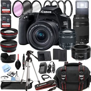 250d (rebel sl3) dslr camera w/ef-s 18-55mm f/4-5.6 is stm zoom lens + 75-300mm f/4-5.6 iii lens + ef 50mm f/1.8 stm lens + 128gb memory + case + tripod + filters (40pc bundle)