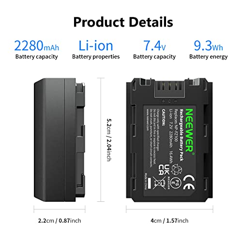 Neewer Battery Pack Replacement for Sony NP-FZ100, Compatible with Sony ZV-E1, FX3, FX30, A1, A9 II, A9, A7R IV, A7R V, A7S III, A7 III, A7 IV, A6600, A7C Cameras, 2280mAh Rechargeable Li-ion Battery