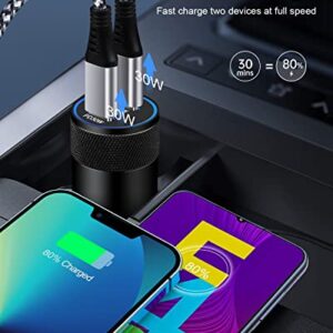 AILKIN 2 Pack Dual Port USB C Car Charger + 2Pack 6ft Fast Charging Type C to C Cable