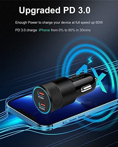 AILKIN 2 Pack Dual Port USB C Car Charger + 2Pack 6ft Fast Charging Type C to C Cable