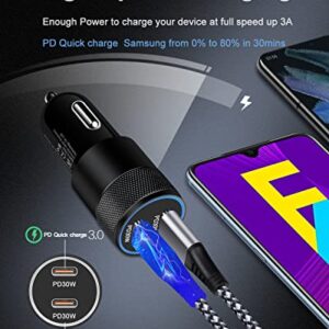 AILKIN 2 Pack Dual Port USB C Car Charger + 2Pack 6ft Fast Charging Type C to C Cable