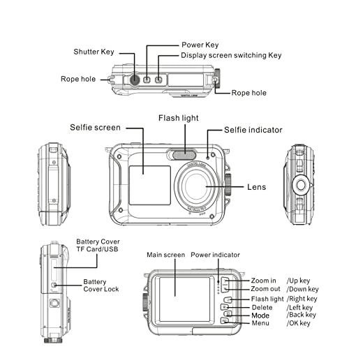 TOUMENY Waterproof Digital Camera, Full Hd 2.7K 48Mp16X Digital Zoom Video Recorder, Self-Timer Dual Screen