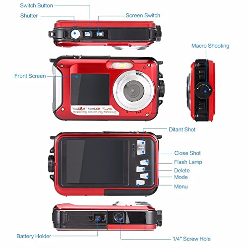 TOUMENY Waterproof Digital Camera, Full Hd 2.7K 48Mp16X Digital Zoom Video Recorder, Self-Timer Dual Screen