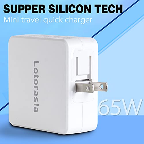 65W USB C Fast Charger, PD Wall Charger for MacBook, Lenovo 65W Laptop,Dell/HP Laptops,iPad, iPhone with Two 3.2-inch USB C to C and Type C to Type A Charging Cables Type C Wall Charger Lotorasia