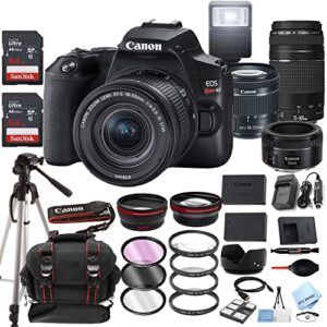 rebel sl3 dslr camera w/ef-s 18-55mm f/4-5.6 is stm zoom lens + 75-300mm f/4-5.6 iii lens + ef 50mm f/1.8 stm lens + 128gb memory + case + tripod + filters (40pc bundle)