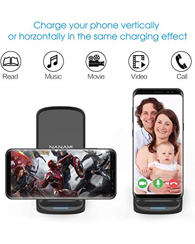 NANAMI Upgraded Fast Wireless Charger,Qi-Certified Wireless Charging Stand Compatible Samsung Galaxy S23/S22/S21/S20/S10/S9 S8/Note 20 Ultra/10/9 & Qi Phone Charger for iPhone 14/13/12/SE/11/XR/XS/X/8