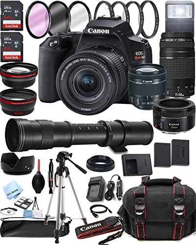 Rebel SL3 DSLR Camera w/EF-S 18-55mm F/4-5.6 is STM Lens + 75-300mm F/4-5.6 III Lens + 50mm f/1.8 STM Lens + 420-800mm Super Telephoto Lens + 128GB Memory (42pc Extreme Bundle)