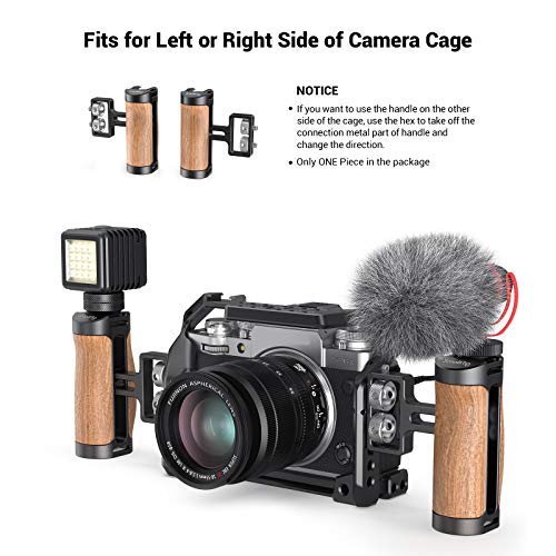 SMALLRIG Wooden Mini Handle Side Handgrip with 1/4"-20 Screws for Mirrorless Digital Camera DSLR Camera Small Camera Cage with Cold Shoe Mount Built-in Wrench, Up and Down Adjustable - 2913