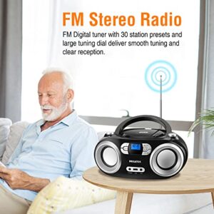 MEGATEK Portable CD Player Bluetooth Boombox with FM Radio, USB, Aux and Headphone Jack, CD-R/RW and MP3 CDs Compatible, Stereo System for Home with Dual Speakers, AC/Battery Operated - Black