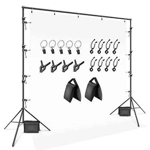 LimoStudio 10 x 9.6 ft. (W x H) Heavy Duty Backdrop Stand, Easy Background Install with Ring Clip, Elastic String Clip, Clamp, Photo Studio, AGG3132