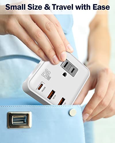 UK & European Travel Plug Adapter - Fast Charger for iPhone iPad 20W PD USB C & Quick Charge QC 3.0, 2500W Power Adaptor 3 US Outlets American to EU Europe Italy France Travel Essentials Accessories