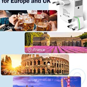 UK & European Travel Plug Adapter - Fast Charger for iPhone iPad 20W PD USB C & Quick Charge QC 3.0, 2500W Power Adaptor 3 US Outlets American to EU Europe Italy France Travel Essentials Accessories