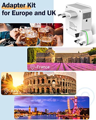 UK & European Travel Plug Adapter - Fast Charger for iPhone iPad 20W PD USB C & Quick Charge QC 3.0, 2500W Power Adaptor 3 US Outlets American to EU Europe Italy France Travel Essentials Accessories