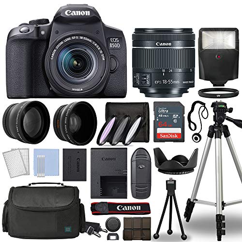 Electronics EOS 850D Rebel T8i Digital SLR Camera 18-55mm Lens 3 Lens DSLR Kit with Complete Accessory Bundle 64GB - International Model