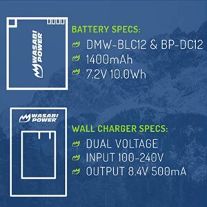 Wasabi Power Battery (2-Pack) and Charger for Panasonic DMW-BLC12 and Leica BP-DC12, BP-DC12-U, 18729, Leica V-Lux 4, V-Lux (Typ 114), Leica Q