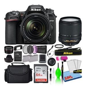 nikon d7500 20.9mp dslr digital camera with 18-140mm vr lens (1582) deluxe bundle with sandisk 64gb sd card + large camera bag + filter kit + spare battery + telephoto lens