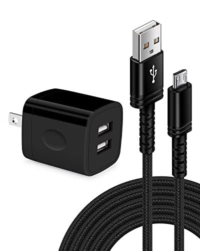 Micro USB Charger, Dual USB Port Wall Block with 6FT Android Fast Charging Cable for Kindle Fire HD 10 8 7 Kids Edition Tablet Paperwhite E-Reader, Samsung J8 J7 Pro S6 S7, Droid Cord AC Power Adapter