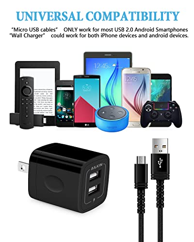 Micro USB Charger, Dual USB Port Wall Block with 6FT Android Fast Charging Cable for Kindle Fire HD 10 8 7 Kids Edition Tablet Paperwhite E-Reader, Samsung J8 J7 Pro S6 S7, Droid Cord AC Power Adapter