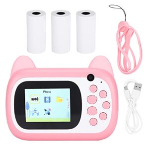 mumisuto kids digital camera, instant camera with print paper 24mp resolution 200dpi 32gb children’s cam pink cat