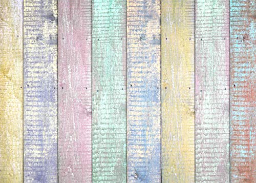 LYWYGG 7x5ft Colorful Rustic Wood Fence Wall Texture Easter Photography Backdrops Paint Child Baby Shower Birthday Party Background CP-146