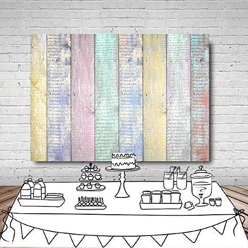 LYWYGG 7x5ft Colorful Rustic Wood Fence Wall Texture Easter Photography Backdrops Paint Child Baby Shower Birthday Party Background CP-146